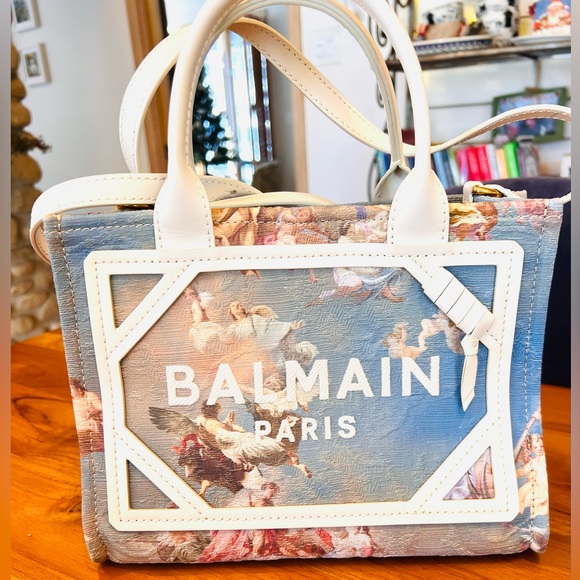 Balmain | Bags | Balmain B Army Small Tote Bag Sky Angel Print Cotton ...